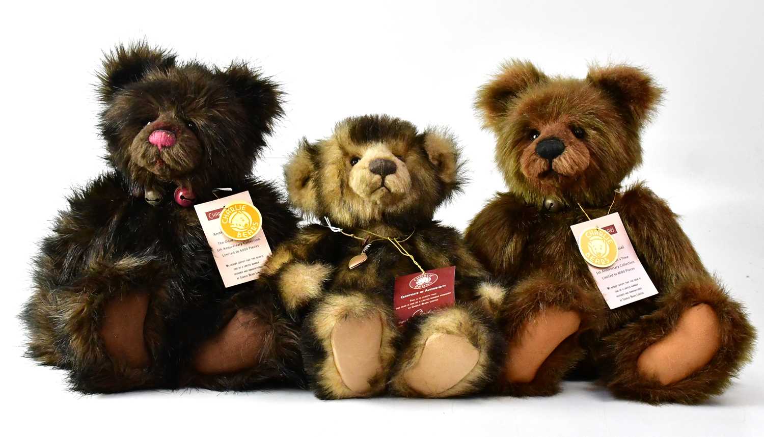 Lot 408 - CHARLIE BEARS; three limited edition teddy