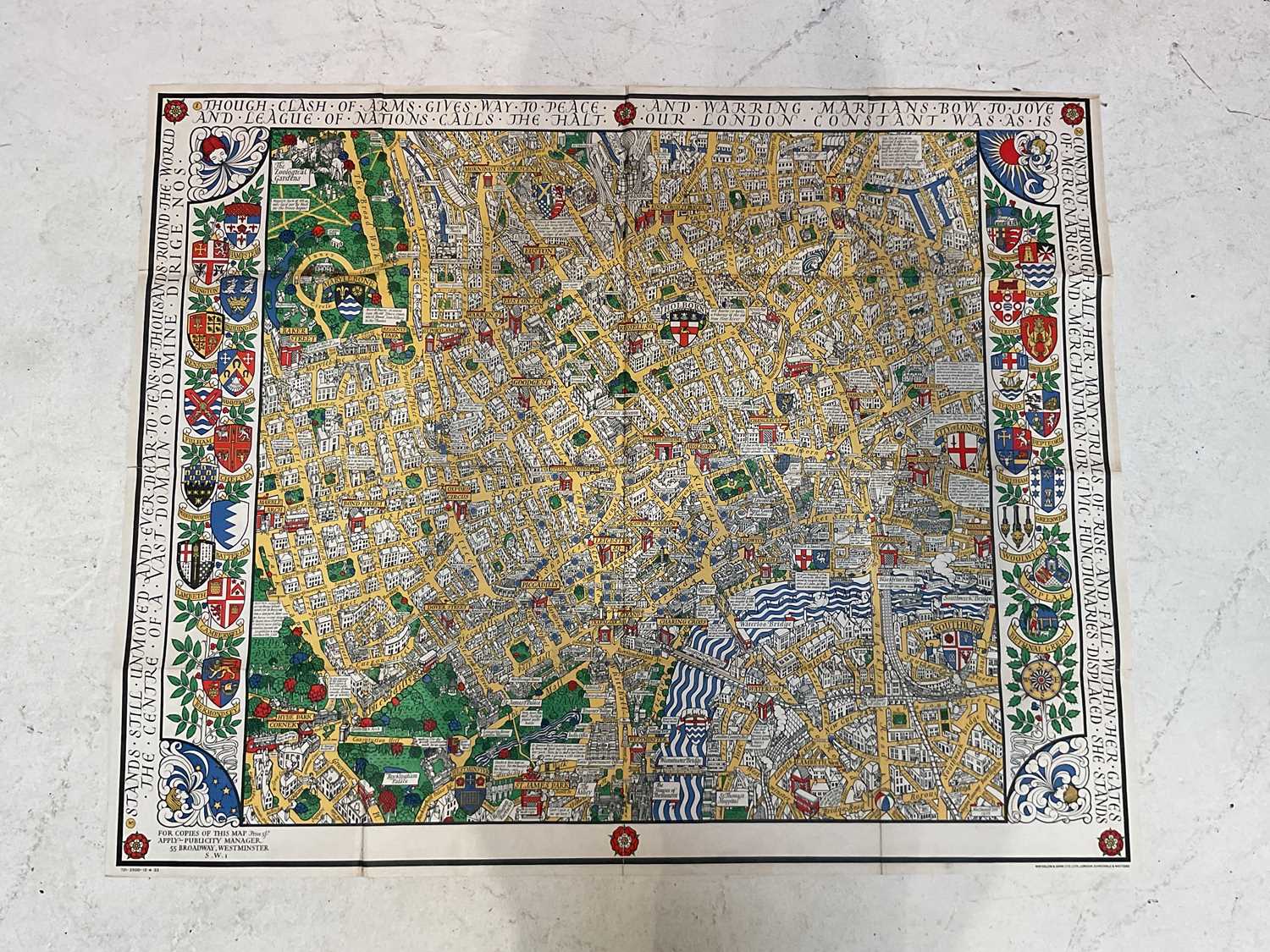 Lot 2165 - A 1930s map of London, 101 x 126cm,