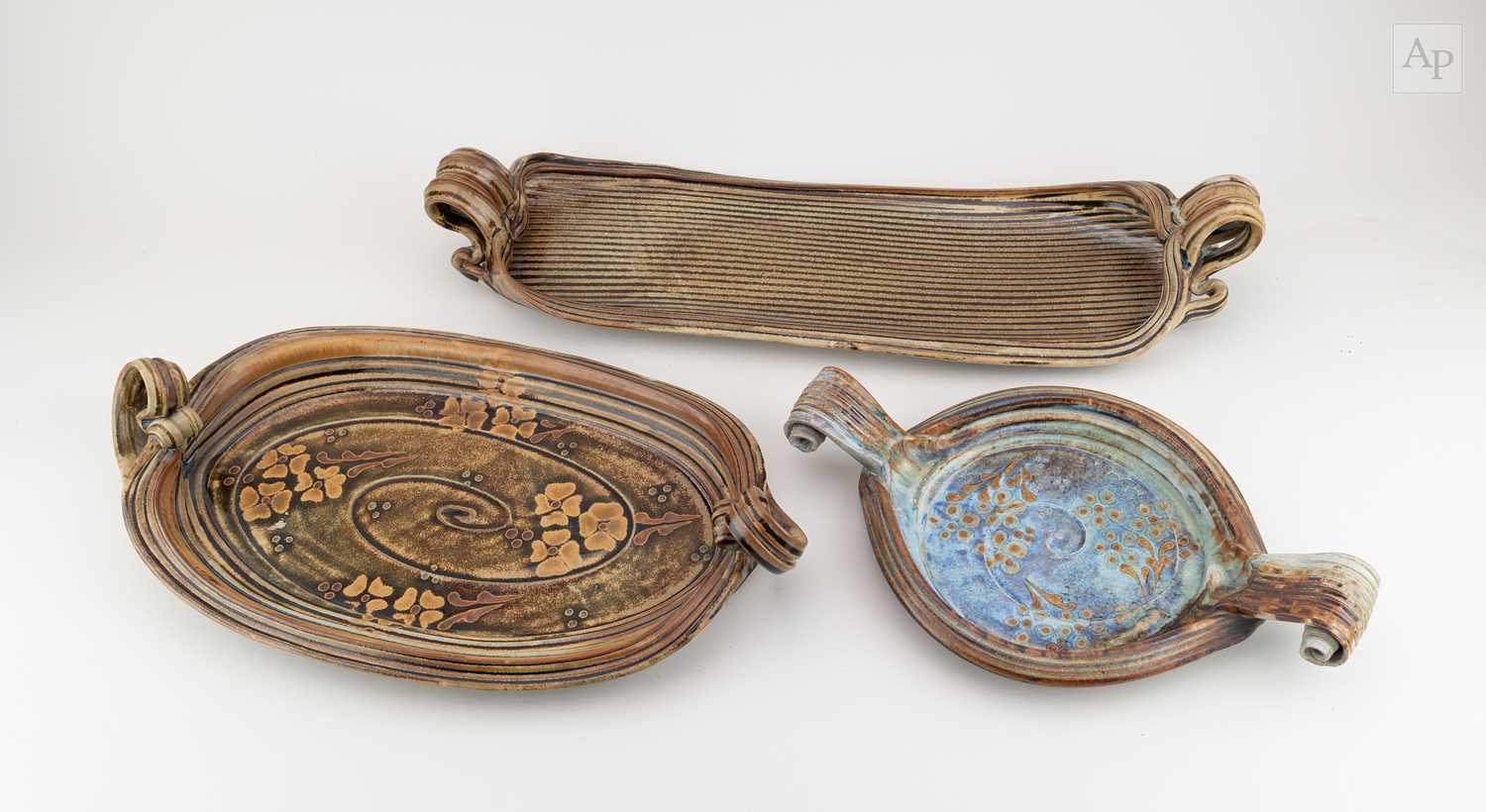 Lot 46 - JOHN CALVER (born 1947); three stoneware twin