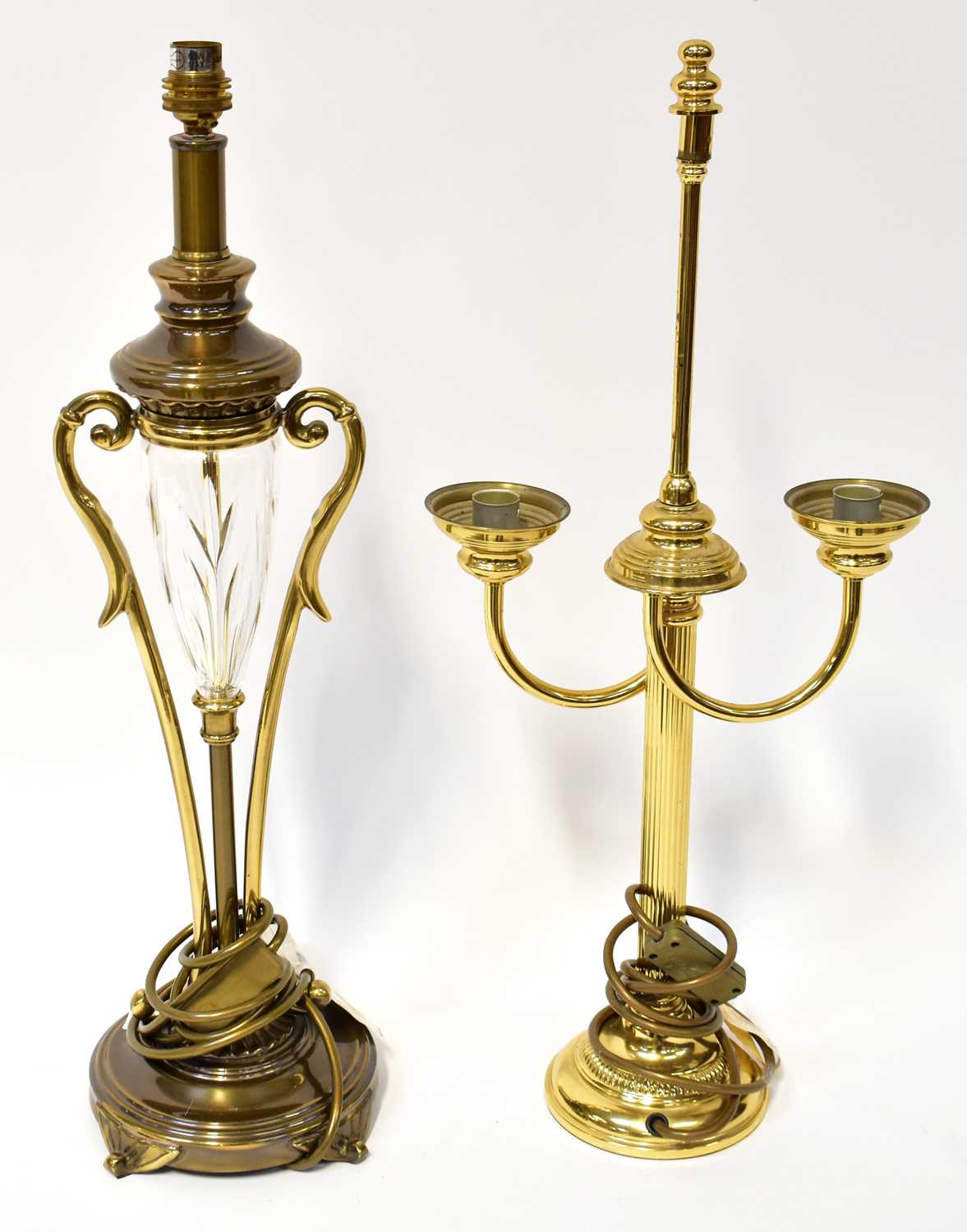 Lot 87 - Two brass effect reproduction table lamps,