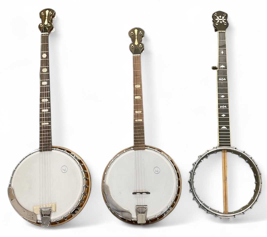 Lot 408 - Two modern GDR made banjos, both overall