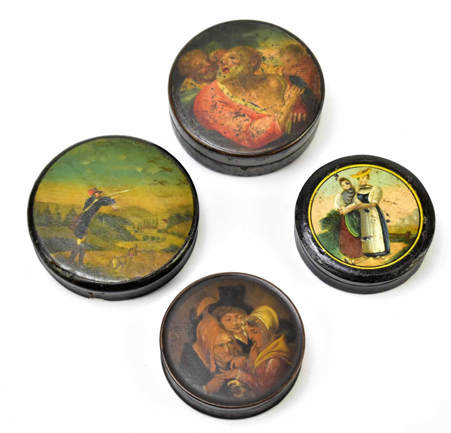 Lot 9 - Four 19th century hand painted snuff boxes