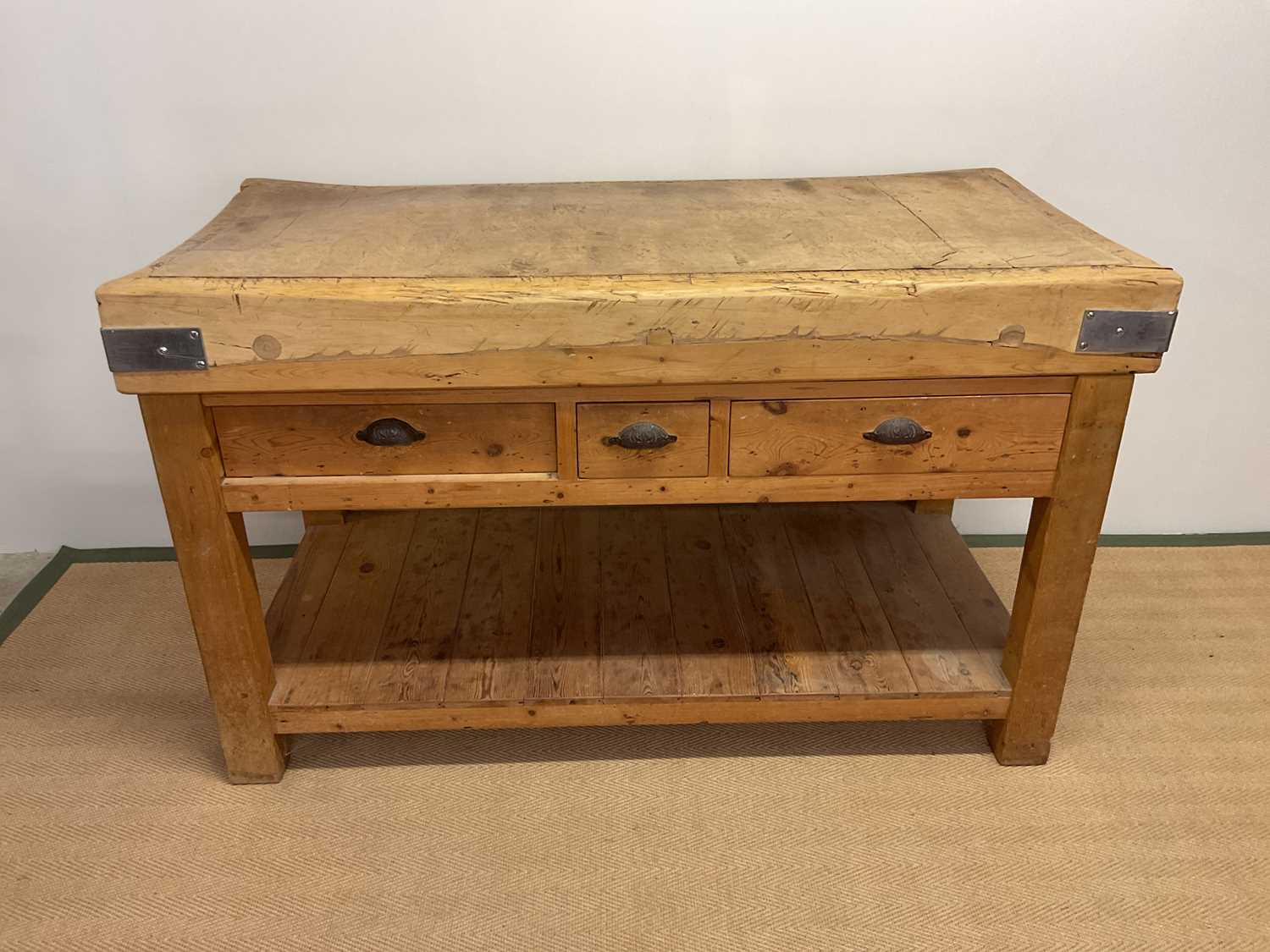 Lot 385 - A good and very large butcher's block raised