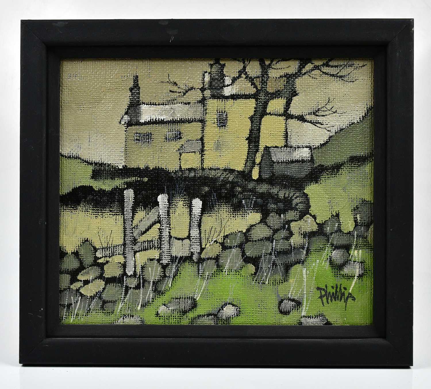 Lot 253 - BRIAN PHILLIPS; oil on panel, Welsh cottage,