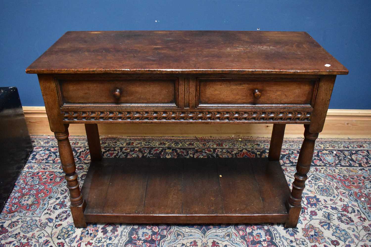 Lot 2644 - A reproduction oak hall table with two
