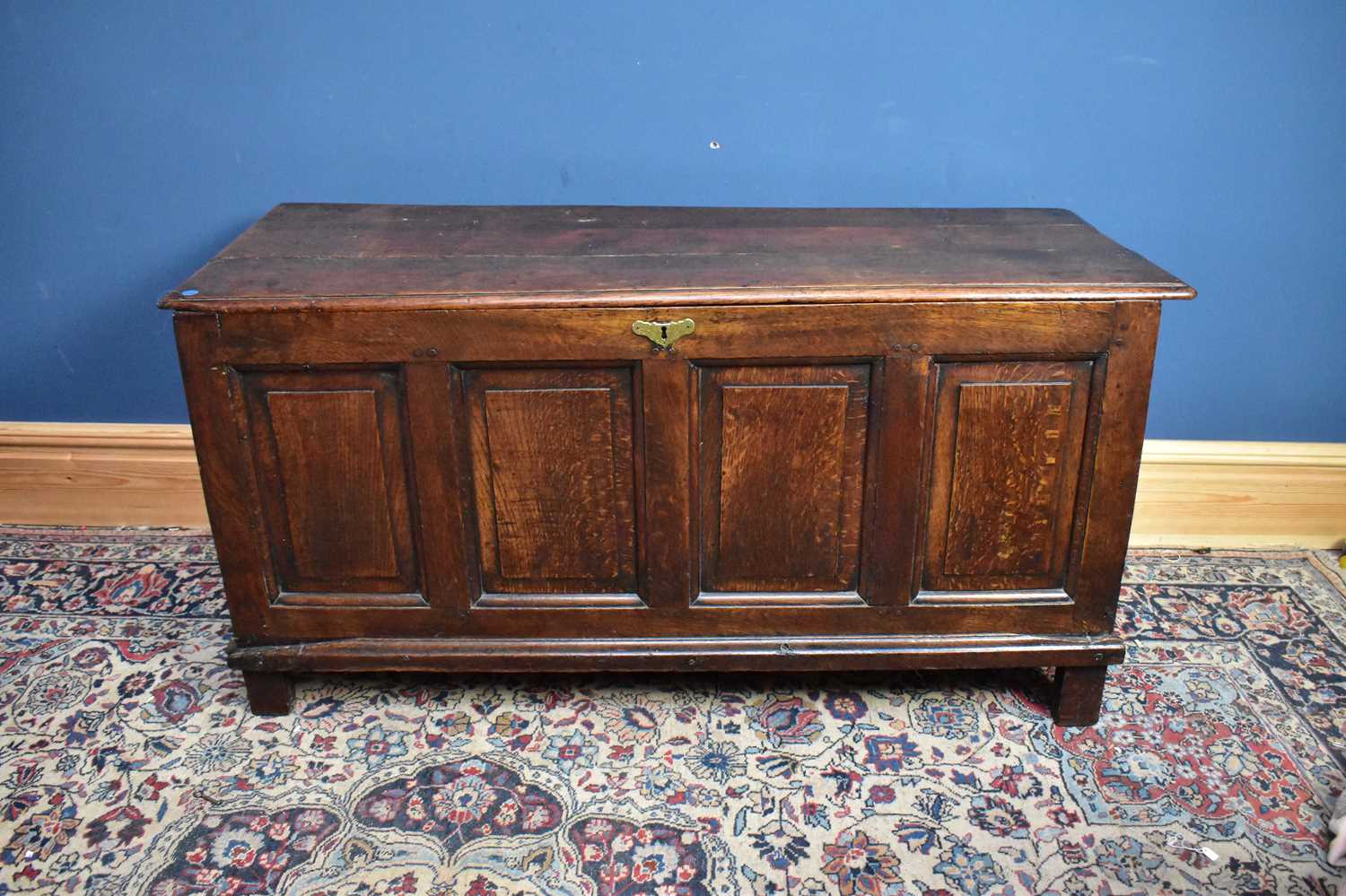 Lot 2373 - A 18th century coffer with four panel front,
