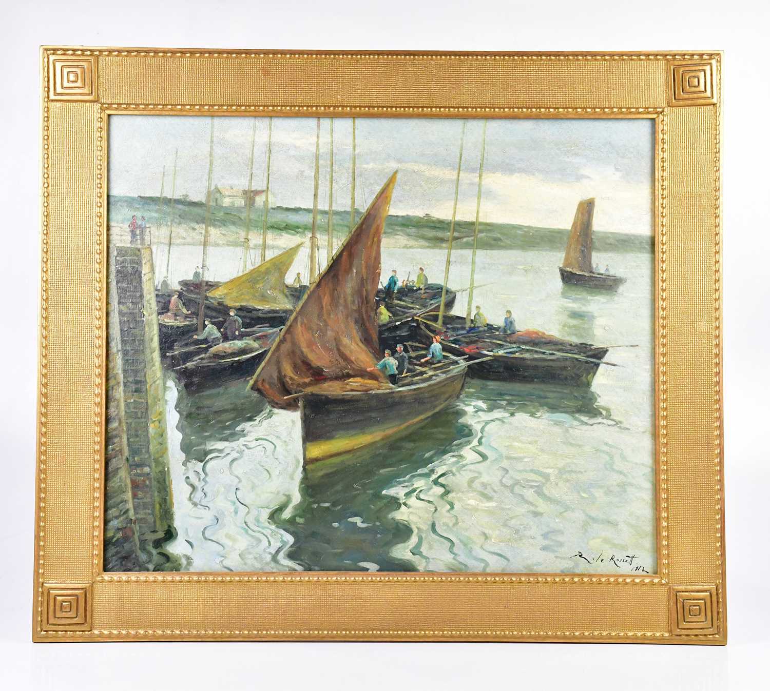 Lot 2575 - R LE ROSSETT; oil on board, fishermen with