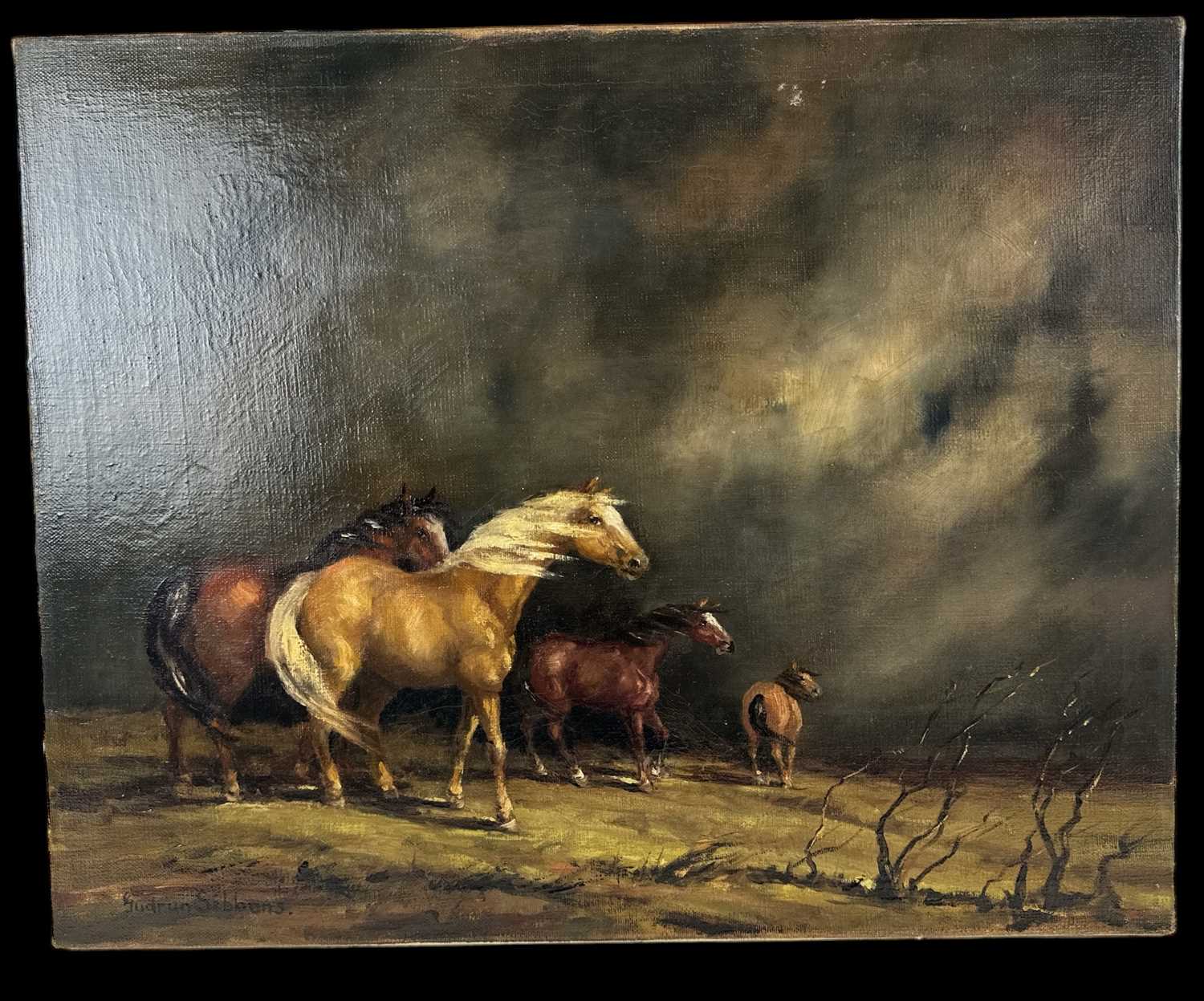 Lot 238 - GUDRUN SIBBONS; a 20th century oil on canvas,