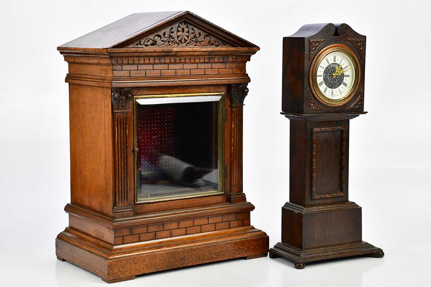 Lot 396 - An oak cased miniature longcase clock, the