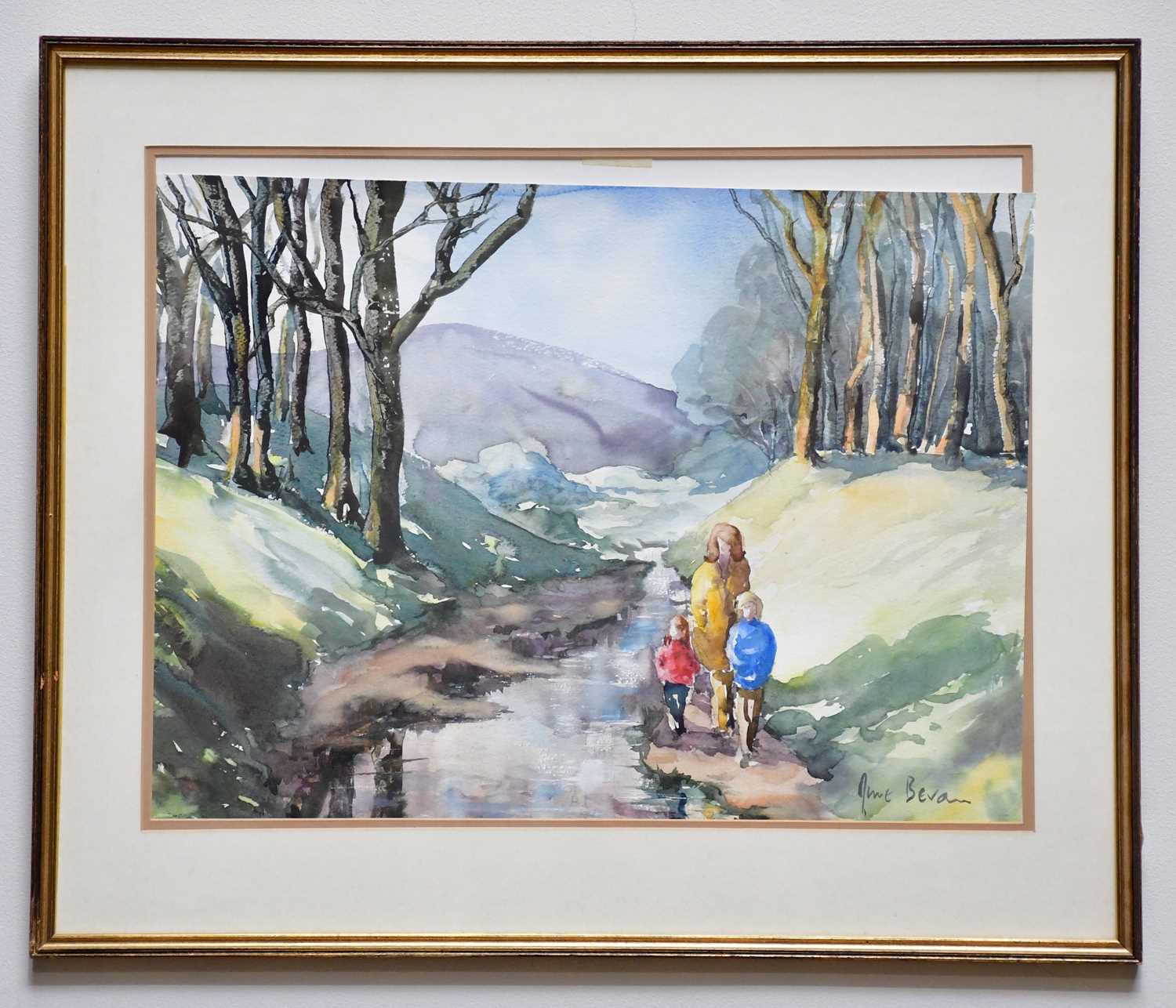 Lot 301 - JUNE BEVAN; watercolour, 'A Walk with Mother'