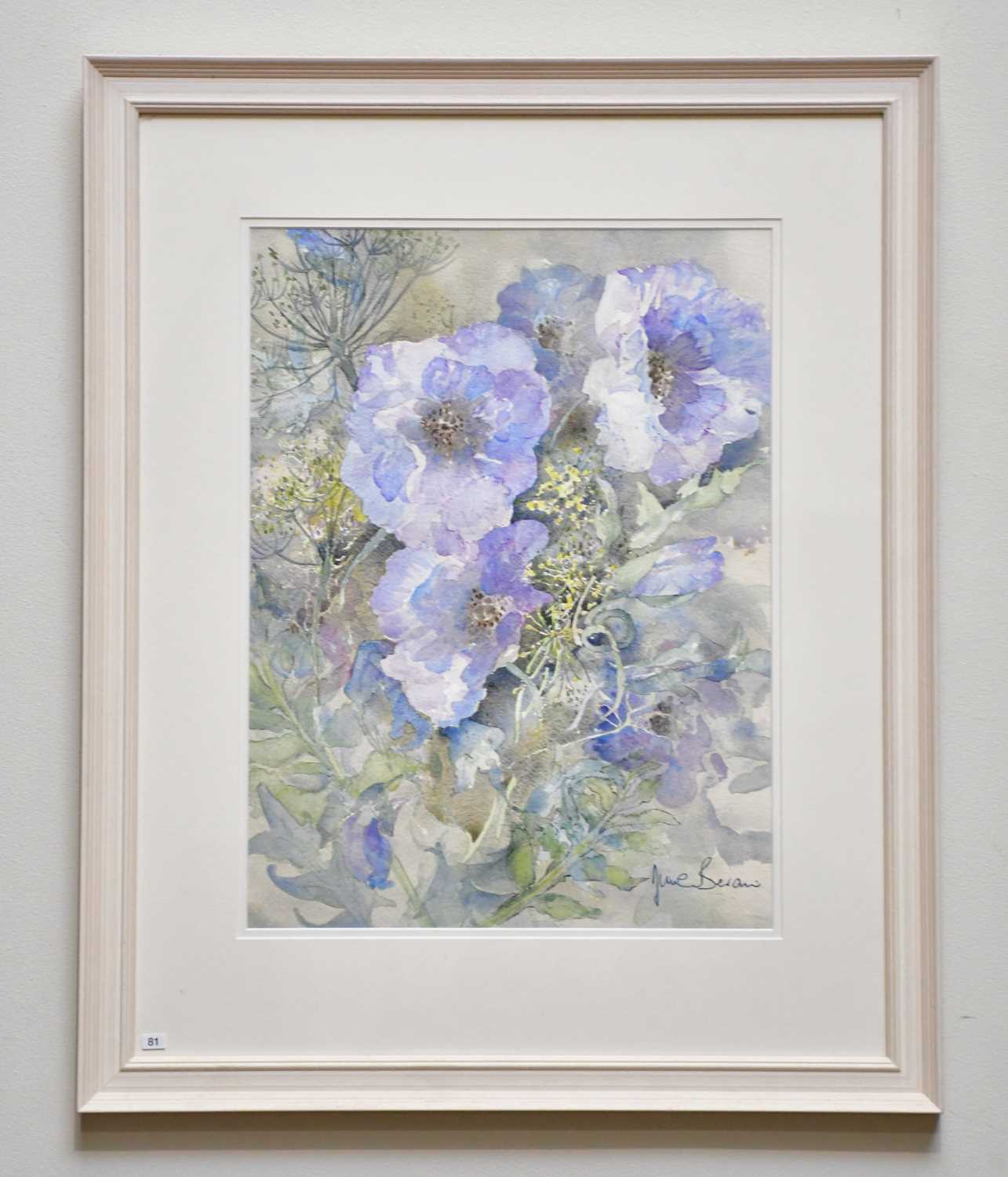 Lot 305 - JUNE BEVAN; watercolour, 'Light Blue Poppies'